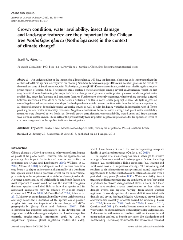 (PDF) Crown condition, water availability, insect damage and landscape ...