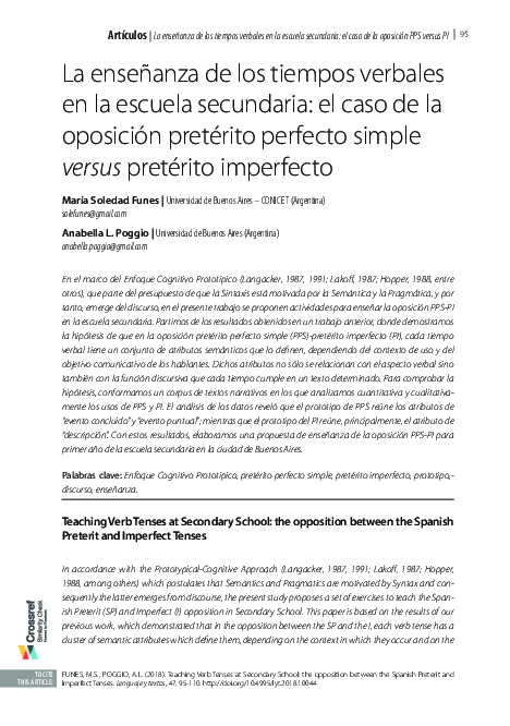 (PDF) La enseñanza de los tiempos verbales en la escuela secundaria: el ...