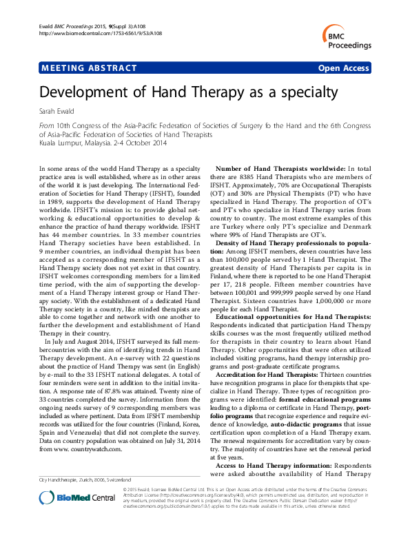 (PDF) Development of Hand Therapy as a specialty