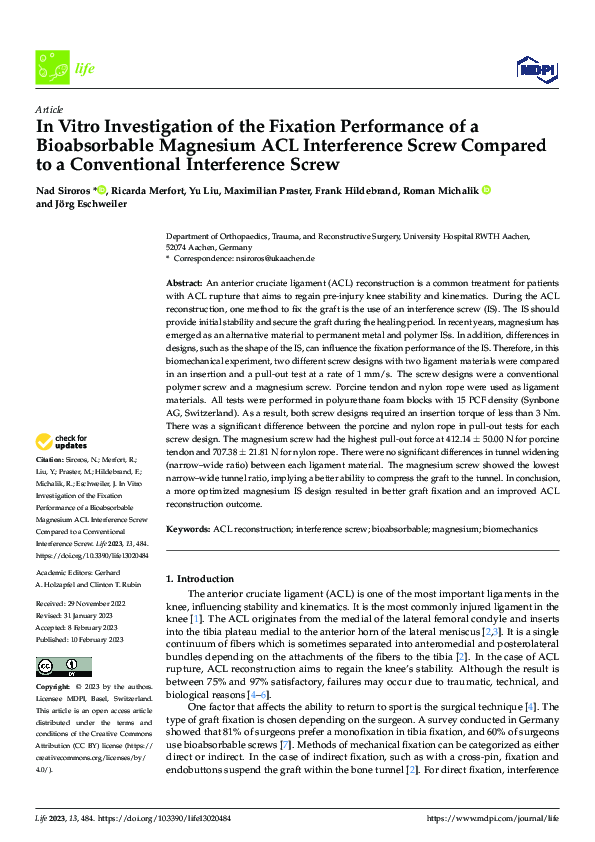 (PDF) In Vitro Investigation of the Fixation Performance of a ...
