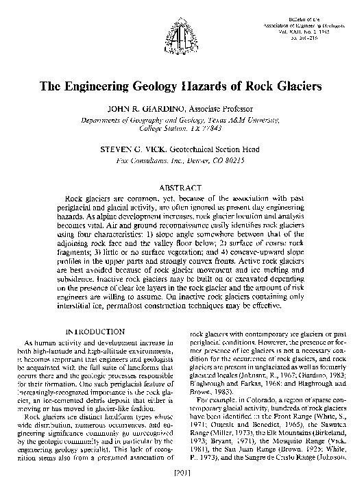 (PDF) The Engineering Geology Hazards of Rock Glaciers