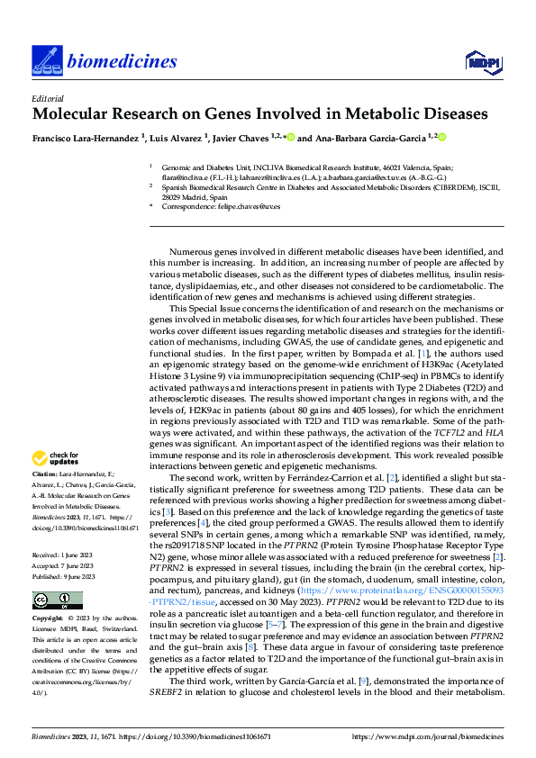 (PDF) Molecular Research on Genes Involved in Metabolic Diseases