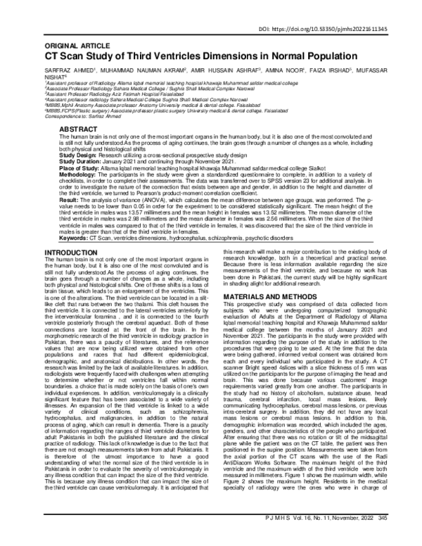 (PDF) CT Scan Study of Third Ventricles Dimensions in Normal Population