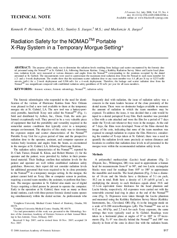 (PDF) Radiation Safety for the NOMAD Portable X-Ray System in a ...