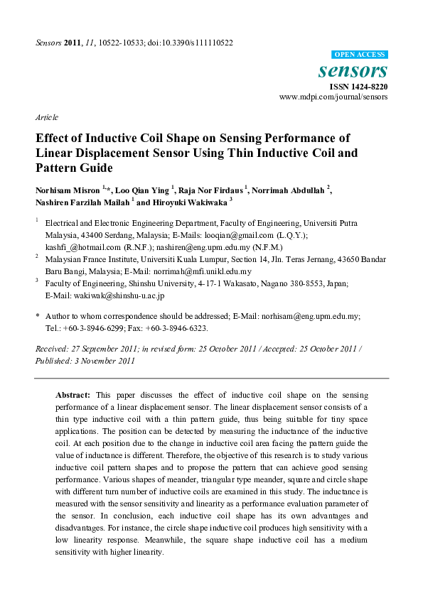 (PDF) Effect of Inductive Coil Shape on Sensing Performance of Linear Displacement Sensor Using ...