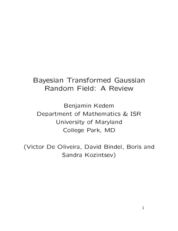 (PDF) Bayesian Transformed Gaussian Random Field: A Review