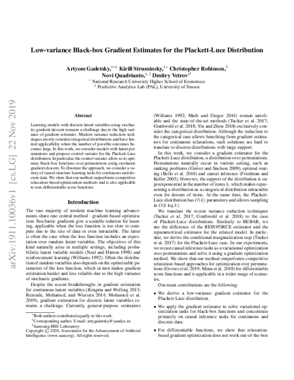 (PDF) Low-variance Black-box Gradient Estimates for the Plackett-Luce ...