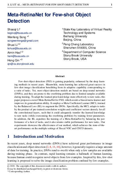 (PDF) Meta-RetinaNet for Few-shot Object Detection