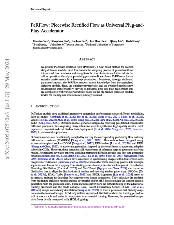 (PDF) PeRFlow Piecewise Rectified Flow as Universal Plug and Play Accelerator