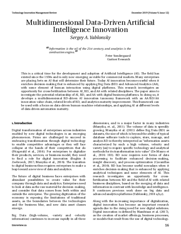 (PDF) Multidimensional Data-Driven Artificial Intelligence Innovation