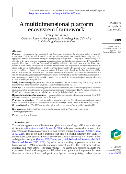 (PDF) A multidimensional platform ecosystem framework
