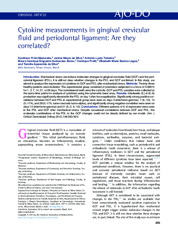 (PDF) Cytokine measurements in gingival crevicular fluid and ...