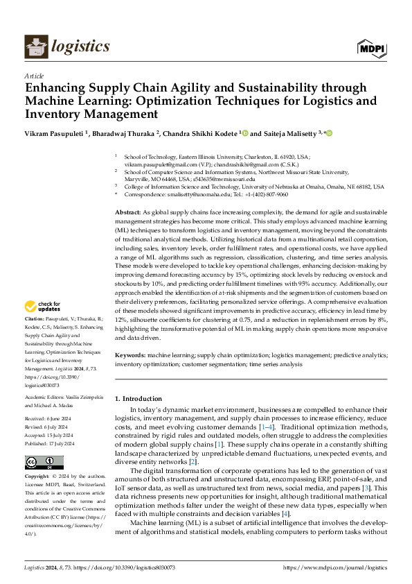 (PDF) Enhancing Supply Chain Agility and Sustainability through Machine Learning: Optimization ...
