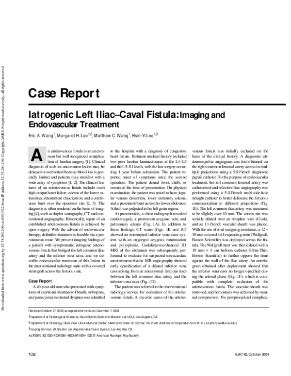 (PDF) Iatrogenic Left Iliac–Caval Fistula: Imaging and Endovascular ...