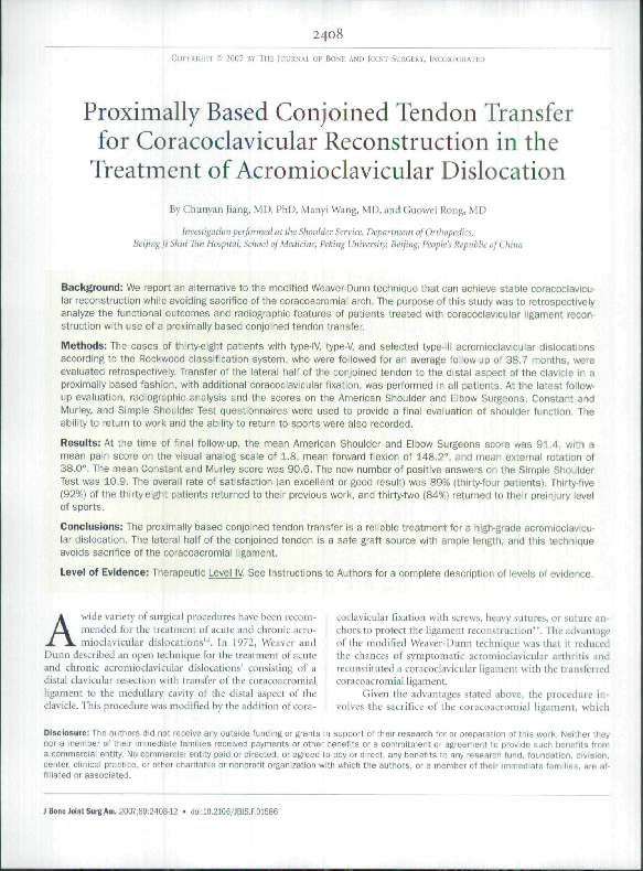 (PDF) Proximally Based Conjoined Tendon Transfer for Coracoclavicular ...