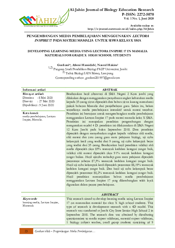 (PDF) Pengembangan Media Pembelajaran Menggunakan Lectora Inspire 17 Pada Materi Mamalia Untuk ...