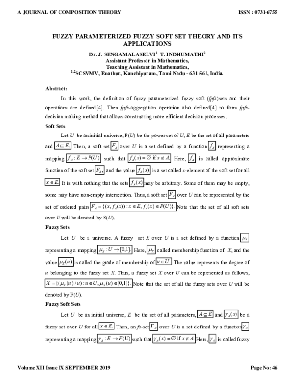 (PDF) FUZZY PARAMETERIZED FUZZY SOFT SET THEORY AND ITS APPLICATIONS