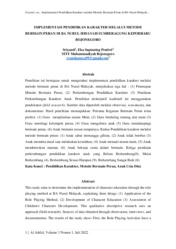 (PDF) Implementasi Pendidikan Karakter Melalui Metode Bermain Peran DI ...