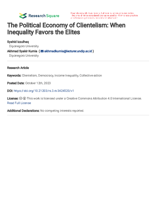 (PDF) The Political Economy of Clientelism: When Inequality Favors the ...