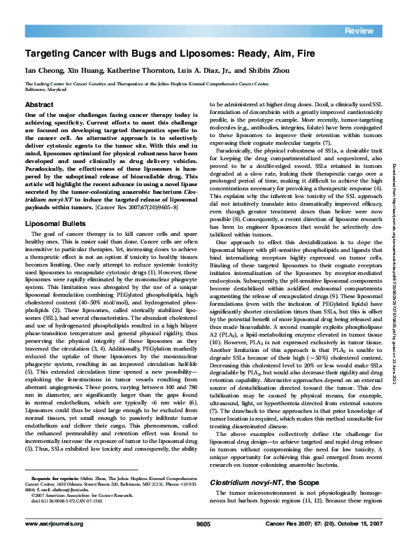 (PDF) Targeting Cancer with Bugs and Liposomes: Ready, Aim, Fire