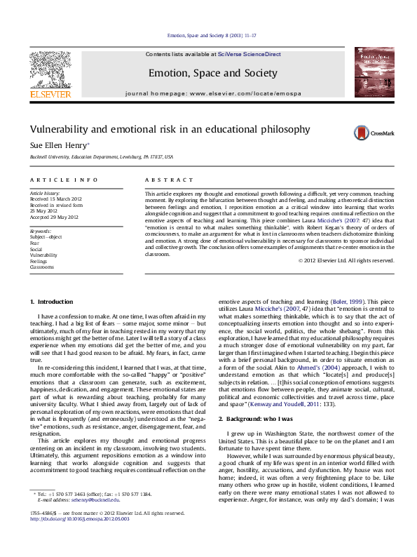 (PDF) Vulnerability and emotional risk in an educational philosophy