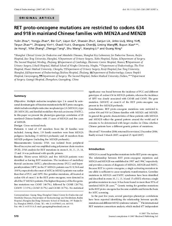 (PDF) RET proto‐oncogene mutations are restricted to codons 634 and 918 ...