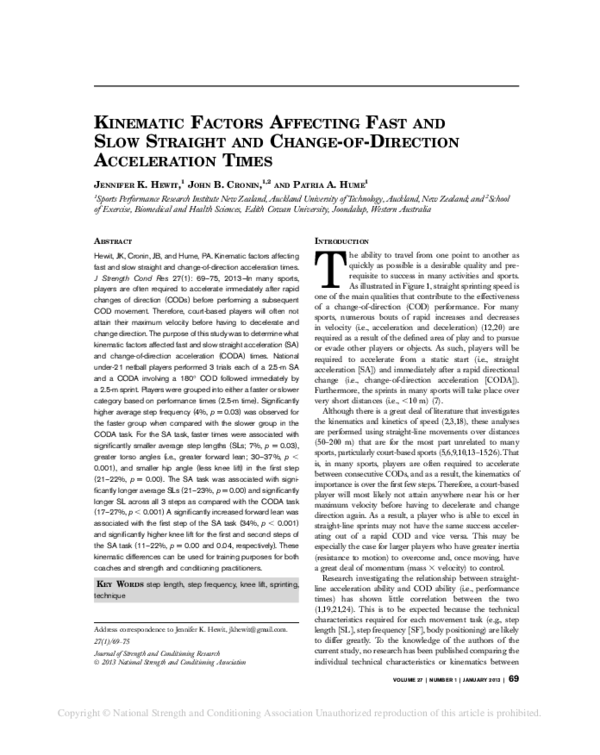 (PDF) Kinematic Factors Affecting Fast and Slow Straight and Change-of ...
