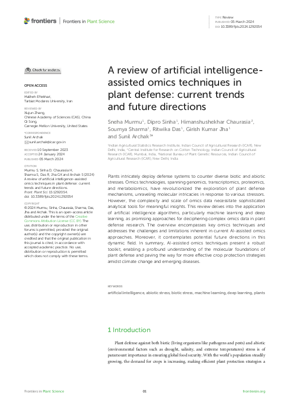(PDF) A review of artificial intelligence-assisted omics techniques in plant defense: current ...