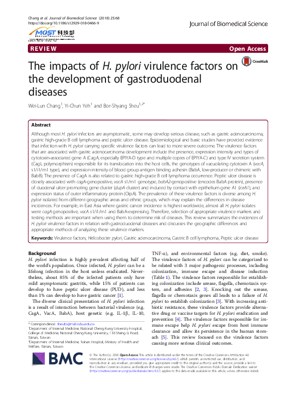 (PDF) The impacts of H. pylori virulence factors on the development of gastroduodenal diseases