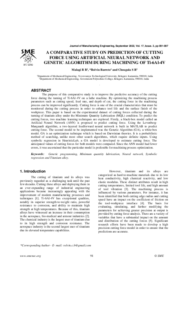 (PDF) A Comparative Study on Prediction of Cutting Force using Artificial Neural Network and ...