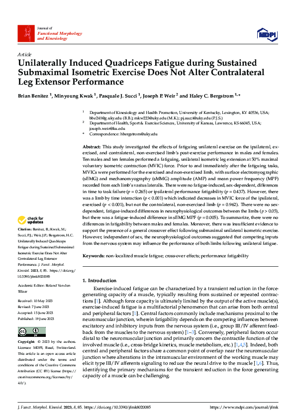 (PDF) Unilaterally Induced Quadriceps Fatigue during Sustained ...