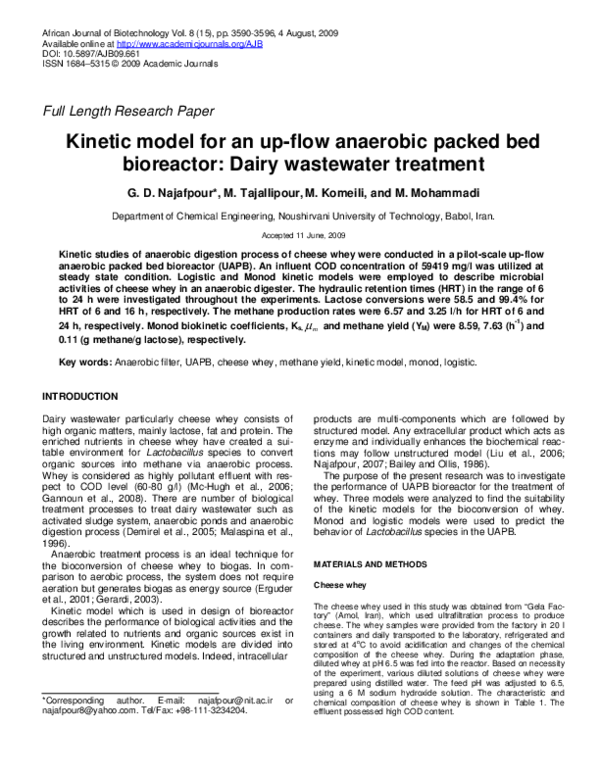 (PDF) Kinetic model for an up-flow anaerobic packed bed bioreactor ...