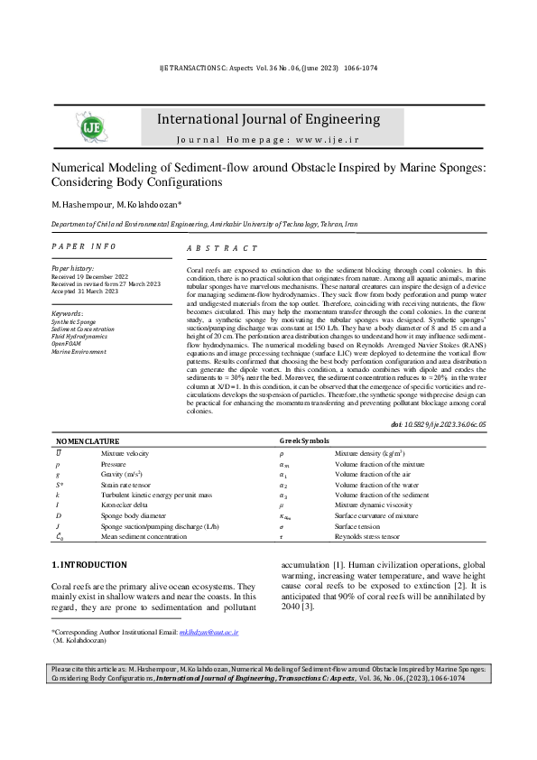 (PDF) Numerical Modeling of Sediment-flow around Obstacle Inspired by Marine Sponges ...