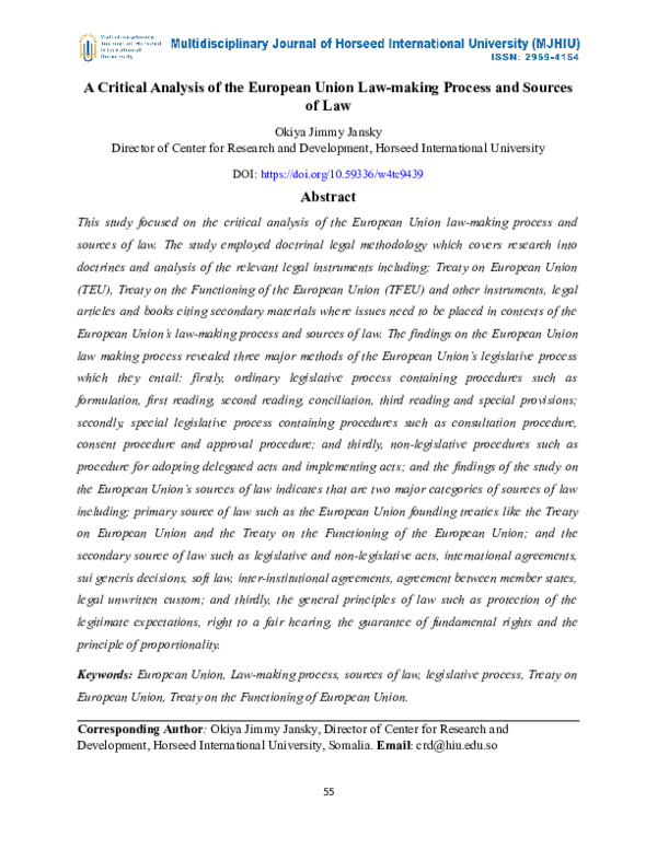 (PDF) A Critical Analysis of the European Union Law-making Process and ...