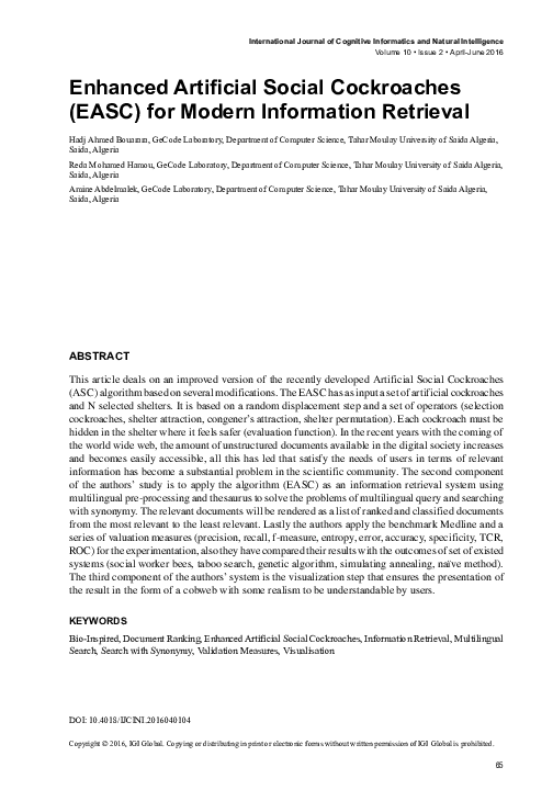 (PDF) Enhanced Artificial Social Cockroaches (EASC) for Modern ...