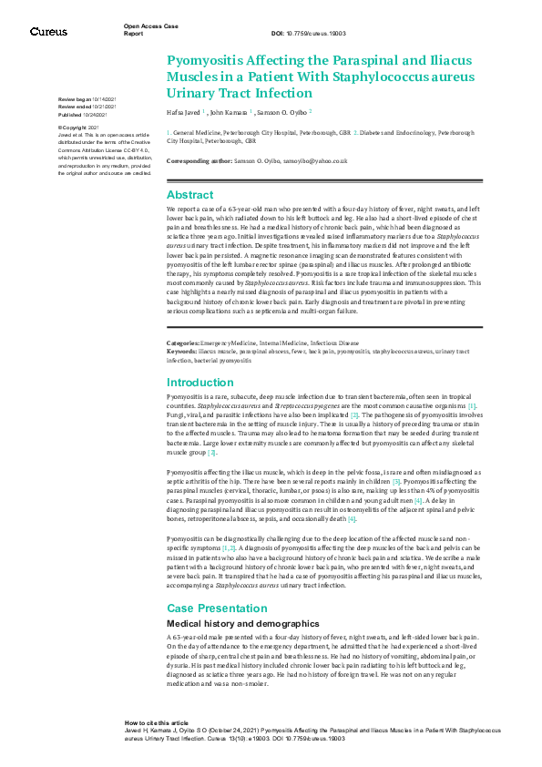 (PDF) Pyomyositis Affecting the Paraspinal and Iliacus Muscles in a ...