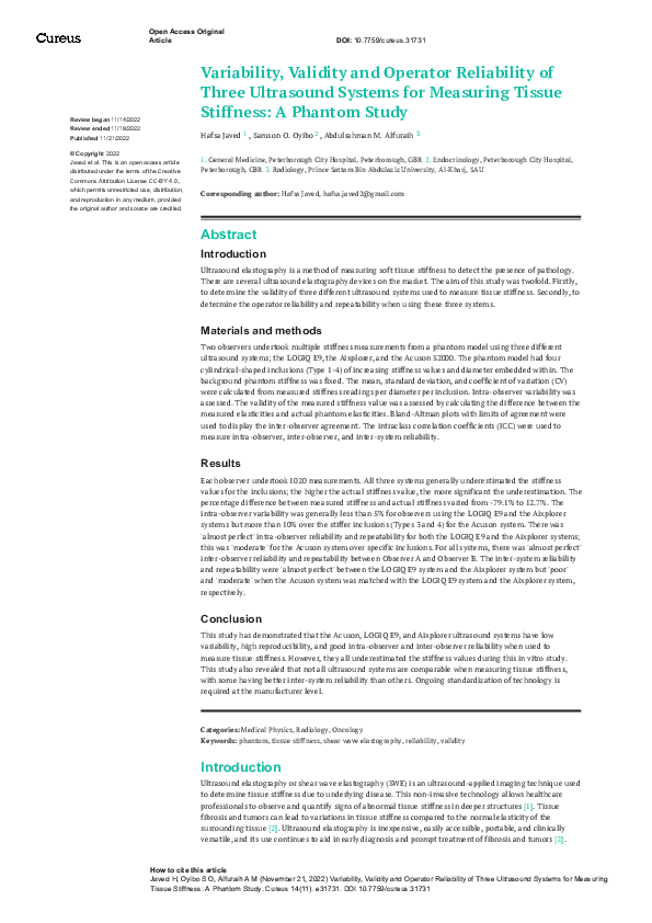 (PDF) Variability, Validity and Operator Reliability of Three ...