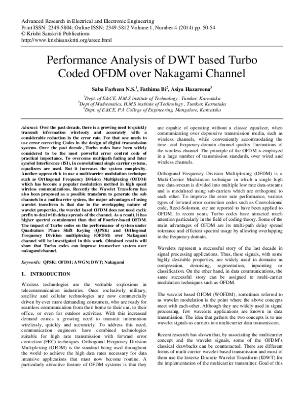 Pdf Performance Analysis Of Dwt Based Turbo Coded Ofdm Over Nakagami