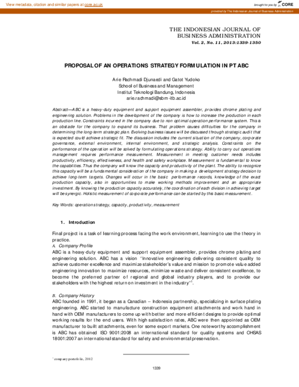 (PDF) Proposal of an Operations Strategy Formulation in PT ABC