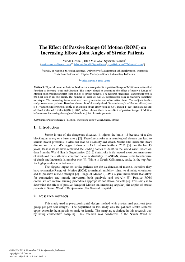 (PDF) The Effect Of Passive Range Of Motion (ROM) on Increasing Elbow ...