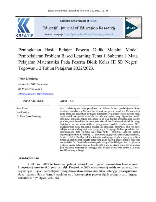 (PDF) Peningkatan Hasil Belajar Peserta Didik Melalui Model Pembelajaran Problem Based Learning ...
