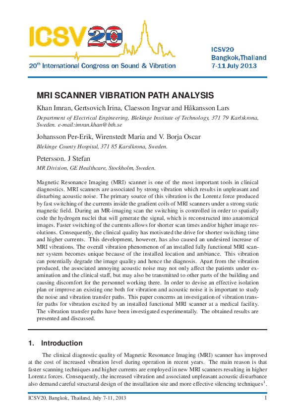 (PDF) Mri Scanner Vibration Path Analysis
