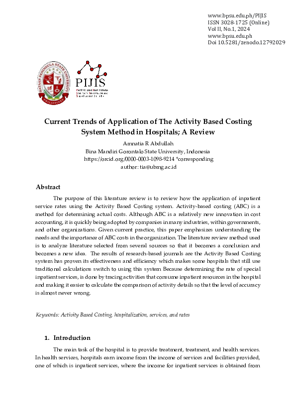 Pdf Current Trends Of Application Of The Activity Based Costing System Method In Hospitals A