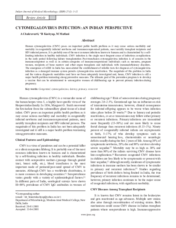 (PDF) Cytomegalovirus Infection: An Indian Perspective