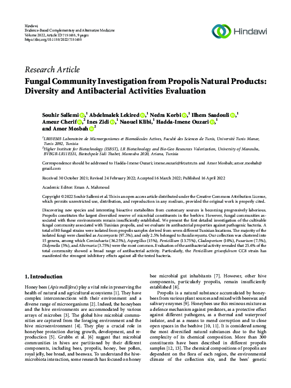 (PDF) Fungal Community Investigation from Propolis Natural Products: Diversity and Antibacterial ...
