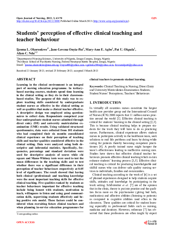 (PDF) Students’ perception of effective clinical teaching and teacher behaviour