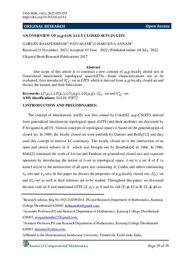 (PDF) An overview of μg- locally closed sets in gits | Hari siva Annam - Academia.edu