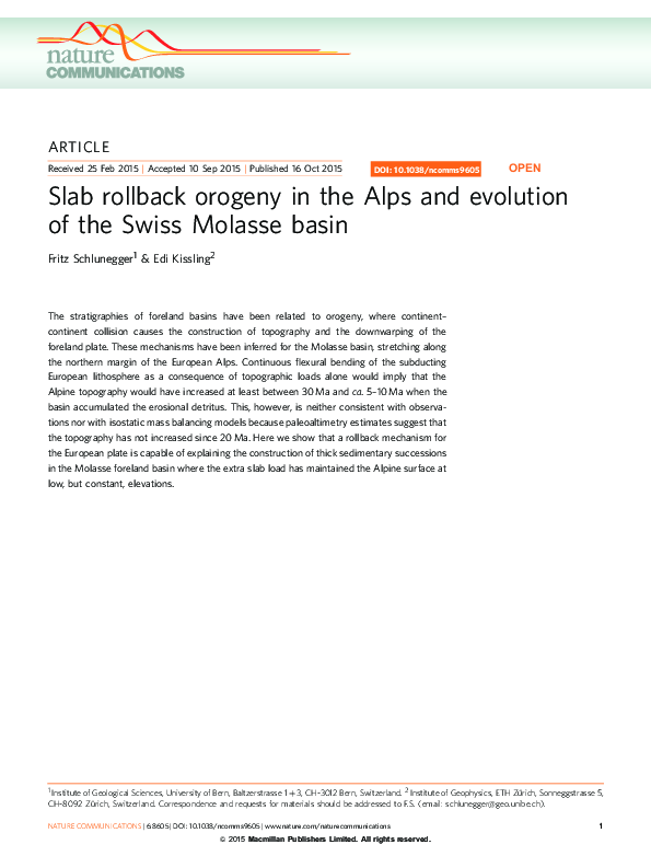 (PDF) Slab rollback orogeny in the Alps and evolution of the Swiss ...