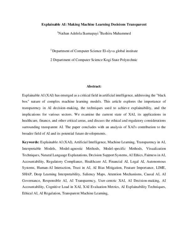 (PDF) Explainable AI: Making Machine Learning Decisions Transparent