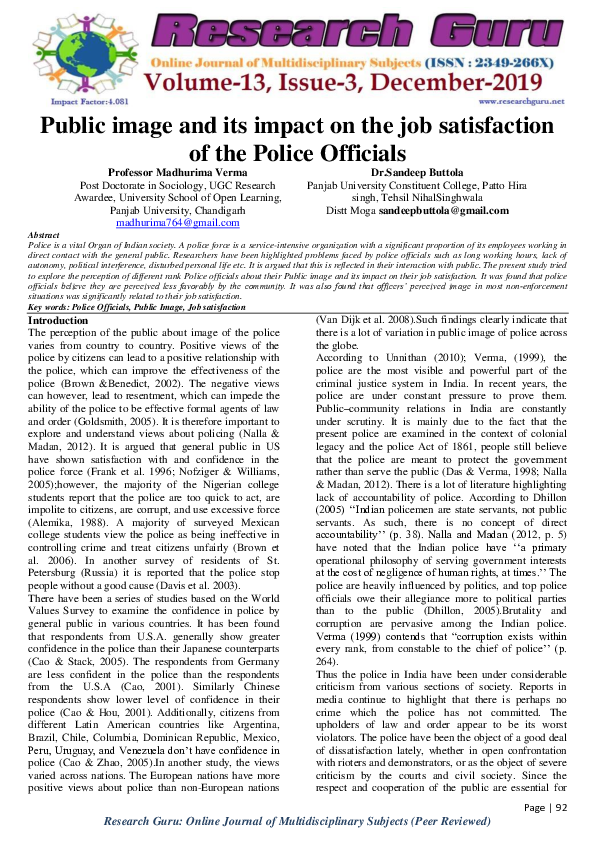 (PDF) Public image and its impact on the job satisfaction of the Police ...